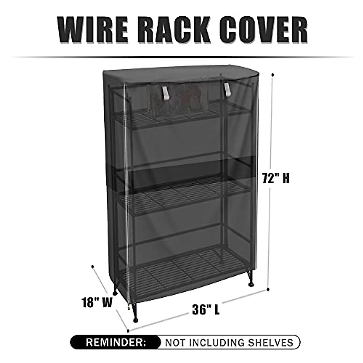 MOLLYAIR Utility Racks Cover,Shelf Cover,Wire Rack Cover Storage Rack Cover Used to Cover Sundries (36x18x72 inch, grey and black)