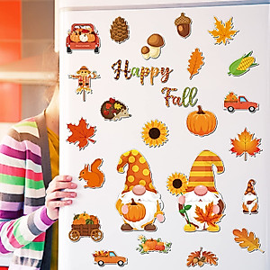 25 Pieces Happy Fall Magnets Gnome Pumpkin Fridge Magnets Fall Theme Car Refrigerator Decals Holidays Magnetic Stickers Autumn Leaves Acorn Harvest Decoration Fall Theme Thanksgiving Decoration