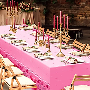HyDren 3 Pcs Pink Cowgirl Party Tablecloth 54 x 108 Inch Western Disco Cowgirl Birthday Decorations Disposable Plastic Table Cover Rectangular Horse Party Supplies for Girls Boys Baby Shower