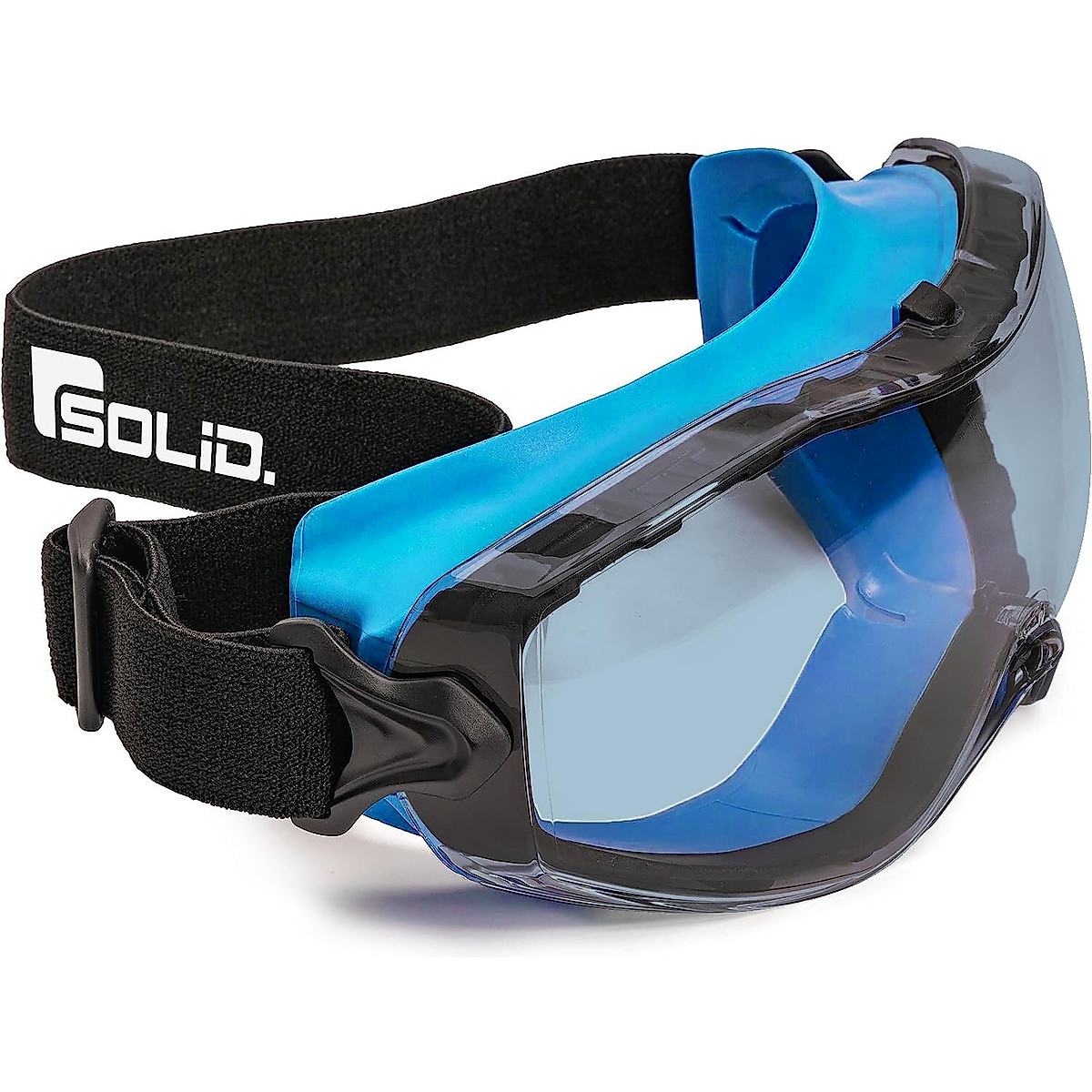 SolidWork Safety Goggles Anti-Fog Clear Lens with Adjustable Elastic Headband. Protective Eyewear for Men & Women (Tinted Blue)
