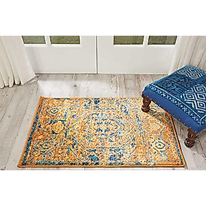 Nourison Passion Persian Teal/Sun 1'10" x 2'10" Area -Rug, Easy -Cleaning, Non Shedding, Bed Room, Living Room, Dining Room, Kitchen (2x3)