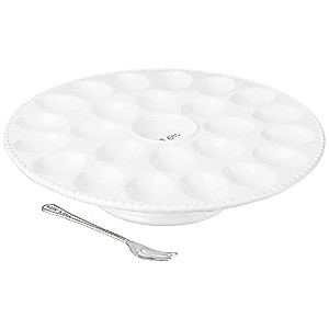 Mud Pie Deviled Egg Dolomite Pedestal Platter, White