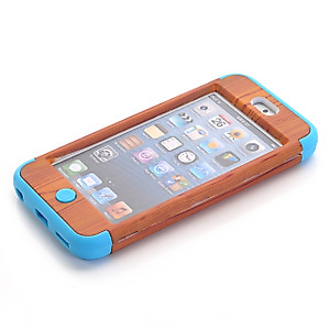 iPod Touch 6th Generation Case, iPod Touch 6 Case,SAVYOU 3 in 1 Wood Grain Pattern Hybrid Hard Case Cover with Soft Silicone Inner Case for Apple iPod Touch 5/6(Blue)