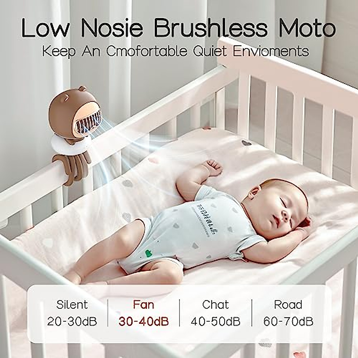 KinYiLO Cute Stroller Fan Clip On for Baby, Portable Baby Stroller Fans Bladeless, 4 Speeds Auto Oscillating, 4000mAh Rechargeable Battery Powered, Flexible Tripod Small Cooling Fan for Crib/Car Seat