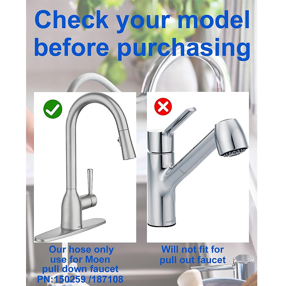 Moen 150259 Pull Down Hose Kit for Kitchen Sink Faucet - 68" Quick Connect Replacement Part Compatible With 150259/187108 Reflex