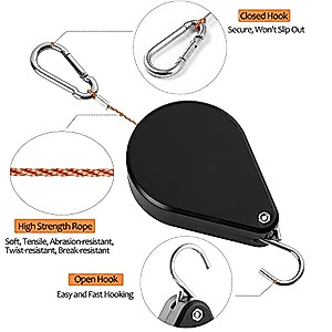 WROSWT Upgraded Retractable Plant Hanger,Plant Pulleys for Hanging Plants,Easy to Raise and Lower,Auto Lock,Heavy Duty, Adjustable Hook for Garden Baskets Pots,Birds Feeder, 3 Pack