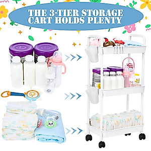 Ripeng 3 Tier Movable Baby Diaper Cart Diaper Storage Cart Newborn Storage Cart Diaper Caddy Organizer Mobile Diaper Shelving Unit Cart for Baby Nursery Cart Changing Table (White)