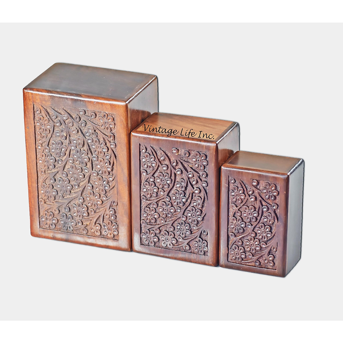 DnU Avenue Hand carved Wooden Cremation Urns for Human Ashes Adult & Pets, Memorial Urn Box, Keepsake for Burial/Funeral Ashes, Tree Of Life Urn, Capacity 85" Cu/in (Large 7.5 x 5.75 x 3.5 Inch)