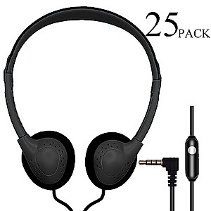 OSSZIT Bulk Headphones with Microphone 25 Pack for Classroom Kids,Wholesale Wire Headsets with Mic Class Set of Headphones with Mic for School Students Teen Children (Black)
