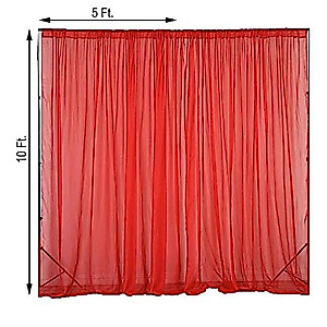BalsaCircle 10 feet x 10 feet Red Sheer Voile Backdrop Drapes Curtains 2 Panels 5x10 ft - Wedding Ceremony Party Home Decorations