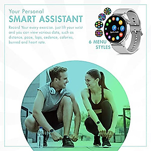 EKTON Smart Watches for Men & Women - Smart Watch for Android Phones, Make/Answer Calls, Messaging, Voice Assistant, NFC Functions, Wireless Charging, Long Battery Life, Silver