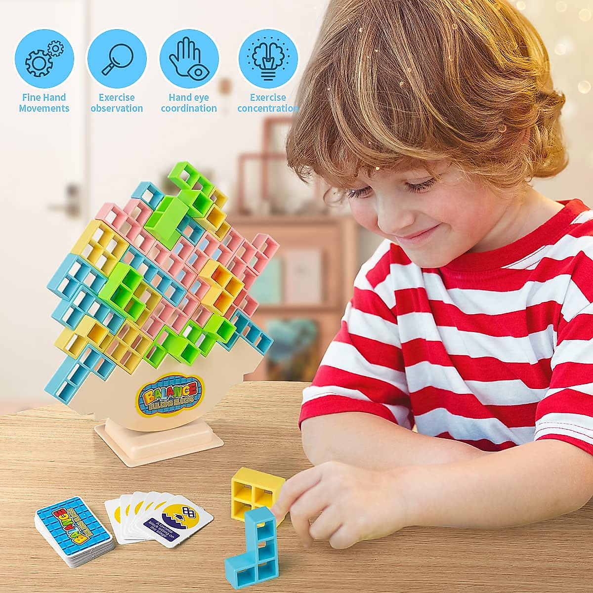 YISOOPEI 32pcs Stacking Toys Balance Building Blocks, Blocks for Kids Ages 4-8, 2 Player Games for Family Games for Kids and Adults,Travel Games Adult,Party Games.