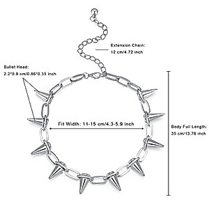 Spike Necklace Spike Choker Rivet Goth Necklaces Chokers with Spikes and Chain Streetwear Vintage Punk Necklace for Women Men Silver