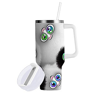 ODAWA Large Double Wall Insulated Tumbler, Black White Creatures Stainless Steel Vacuum Insulated Tumbler with Handle and Straw Lid