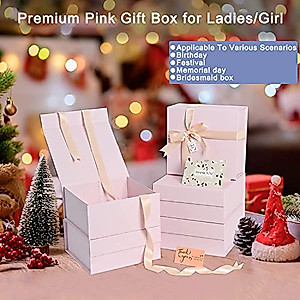 CHARMGIFTBOX Pink Gift Box, 11x8x4 Inches Large Gift Boxes with Magnetic Closure Lid with Card/Ribbon for Birthday Party Holiday Christmas Wrapping Presents