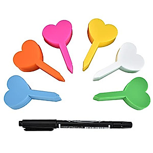 excvalues 120 Pcs Plastic Plant Labels, Heart-Type Tags Waterproof Re-Usable Nursery Garden Label for Flower Vegetables Herb Signs with Permanent Marking Pen(Colourful), Multicolors