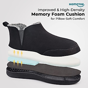 HomeTop Men's Bootie Slippers Comfy Warm Soft Non-slip Indoor Memory Foam House Shoes with Elastic Gores (12, Black)