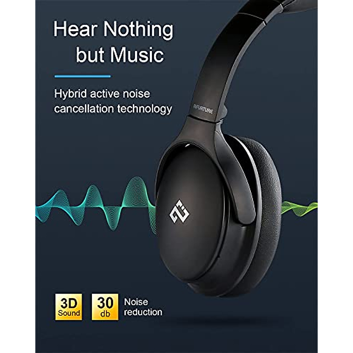 INFURTURE Active Noise Cancelling Headphones with Microphone, Wireless Over Ear Bluetooth Headphones-Black and Pink