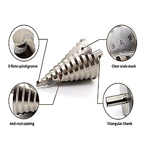 PERFACTOOL Spiral Grooved 12 Step Drill Bit for Metal, 6-60mm 2-Flute Cone Drill Bit, Round Shank Step Bit for Metal, Steel, Wood, Plastic (1 Piece)