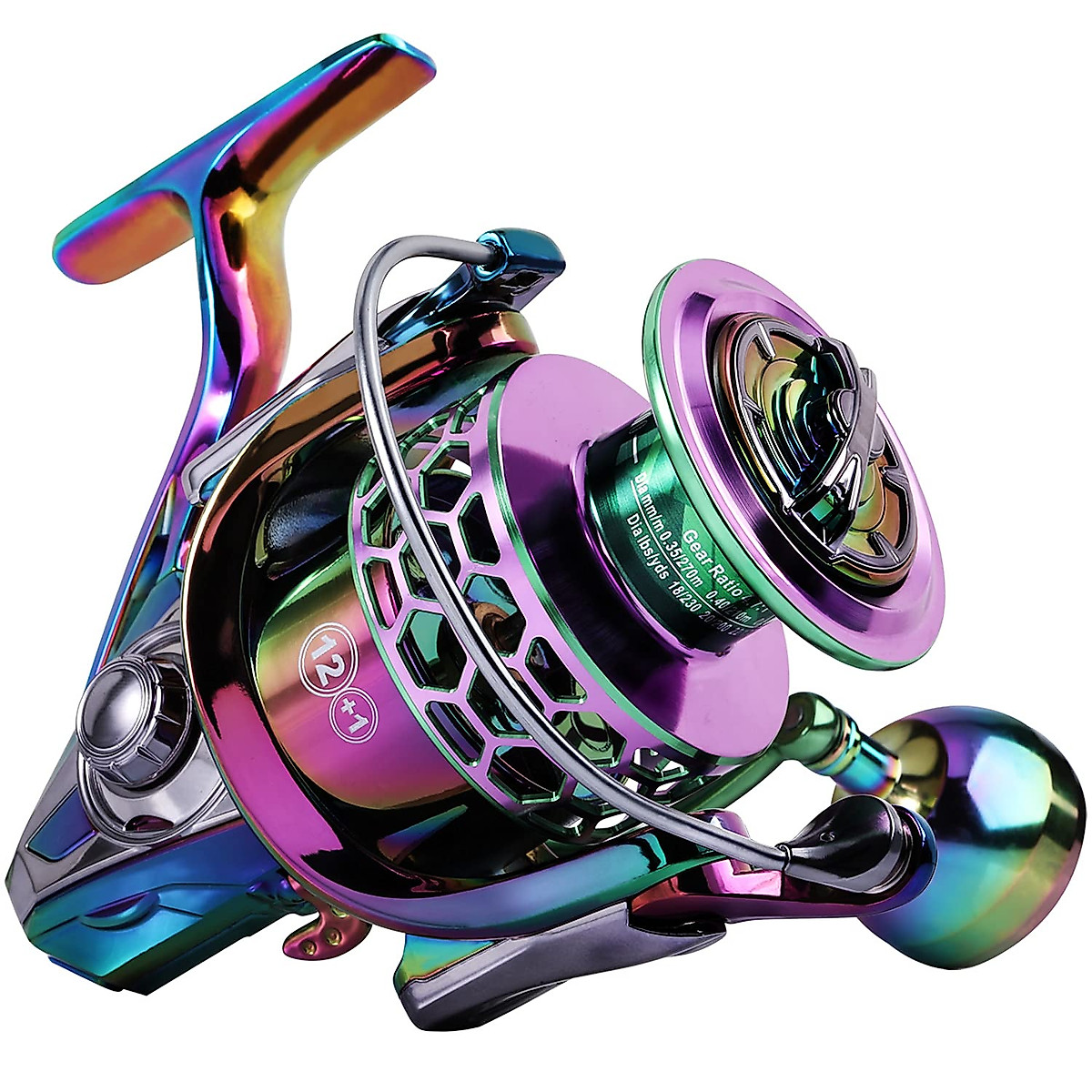 Sougayilang Fishing Reel, Colorful Aluminum Frame Spinning Reels with - 12+1 Stainless BB, Oversize Aluminum Handle for Saltwater or Freshwater Fishing- GSM4000