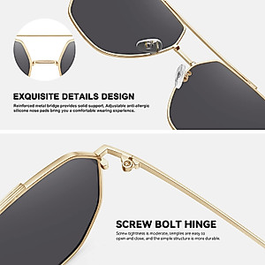 Fozono Classic Aviator Sunglasses for Women Men Square Oversize Polarized Sunglasses(Gold/Grey)