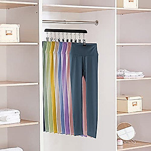 3 Pack Legging Organizer for Closet, Wooden Leggings Hangers Organizer with 30 Metal Clips, Hangers Space Saving Closet Organizer and Storage with 360° Swivel Hook for Leggings, Pants, Skirts, Ties