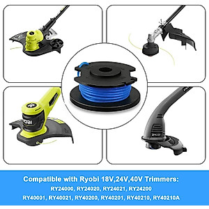 Eyoloty AC14RL3A String Trimmer Replacement Line for Ryobi One+18v, 24v, 40v Cordless Trimmers,11ft 0.065" Auto Feed Cordless Weed Eater Spools Line with AC14HCA Cap Covers Parts(6 Spools, 1 Cap)