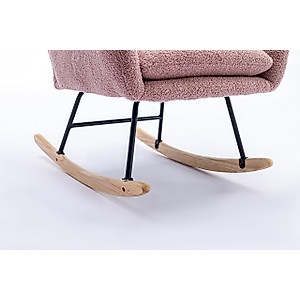 Lepfun 35.5 inch Casual, Soft Teddy Velvet Fabric Rocking Chair for Nursery,Comfy Wingback Glider Rocker with Safe Solid Wood Base for Living Room Bedroom and Balcony,Pink