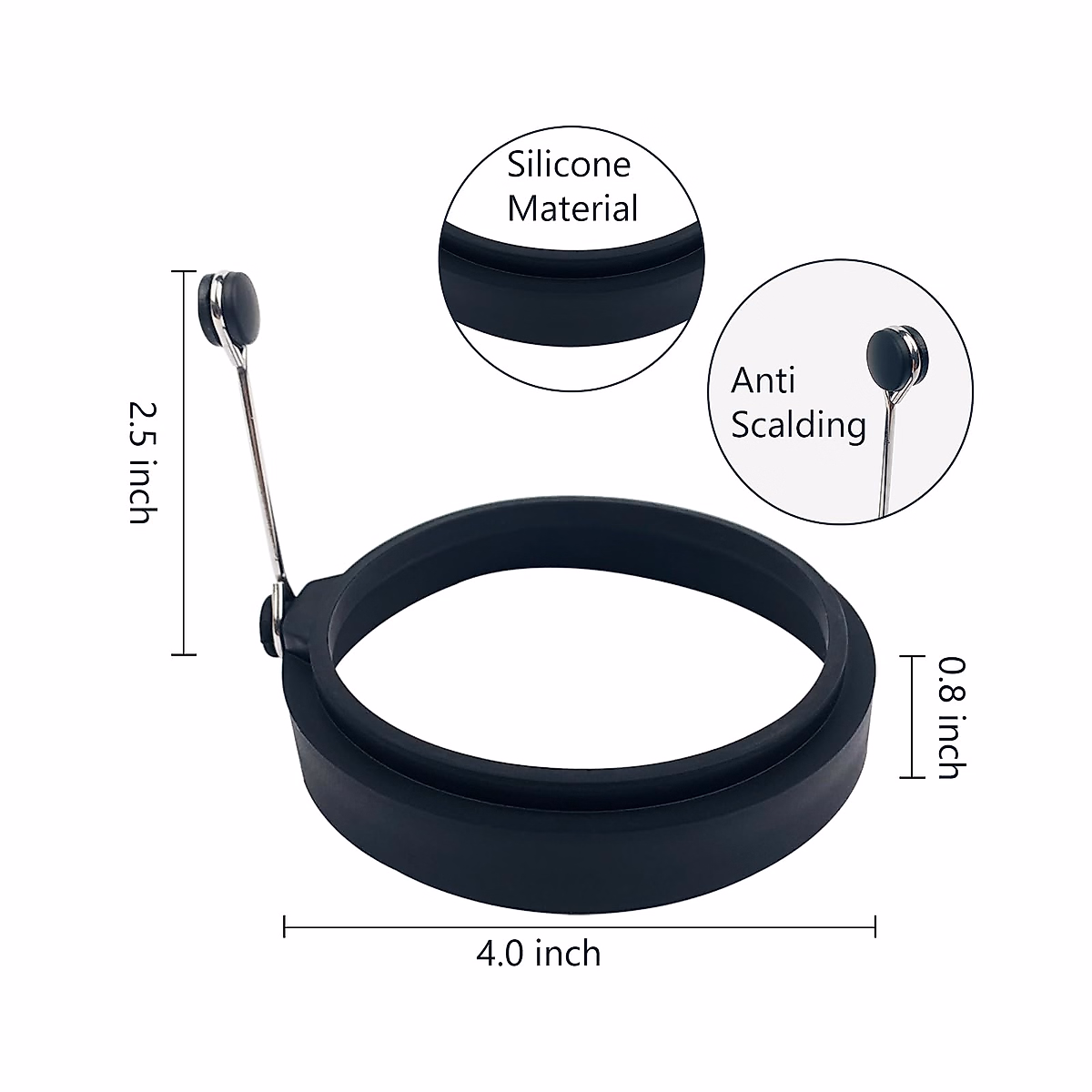 YOLCAR Black Silicone Egg Ring, 4 Pack Egg Ring Molds for Fried Egg, Non-stick Egg Cooker Ring