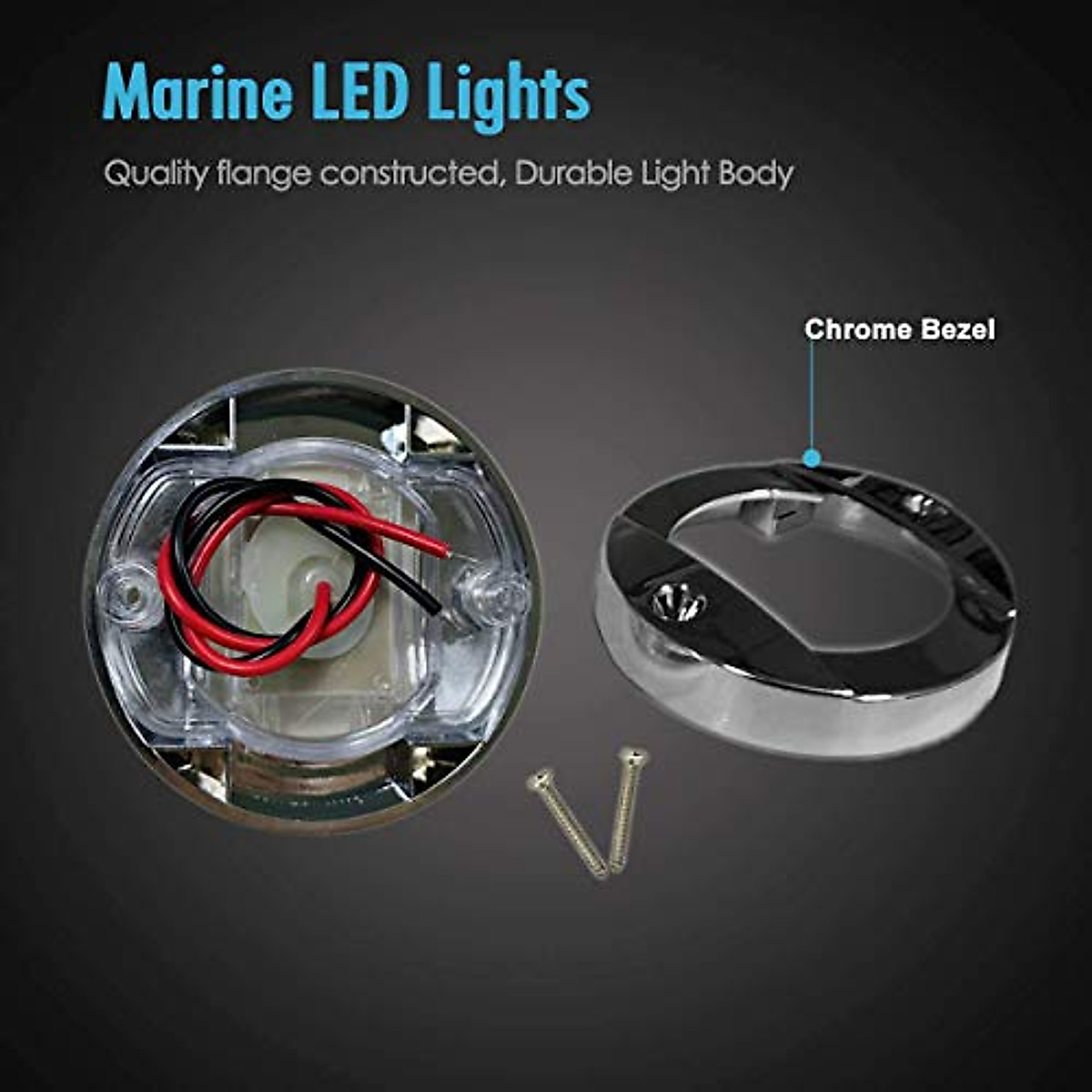 TCTAuto Blue Marine LED Lights for Boats Courtesy Cabin Stern Transom Interior Navigation Lights 3 Inch 6-2835-SMD LEDs 12V Round with Clear Lens Waterproof, Pack of 4