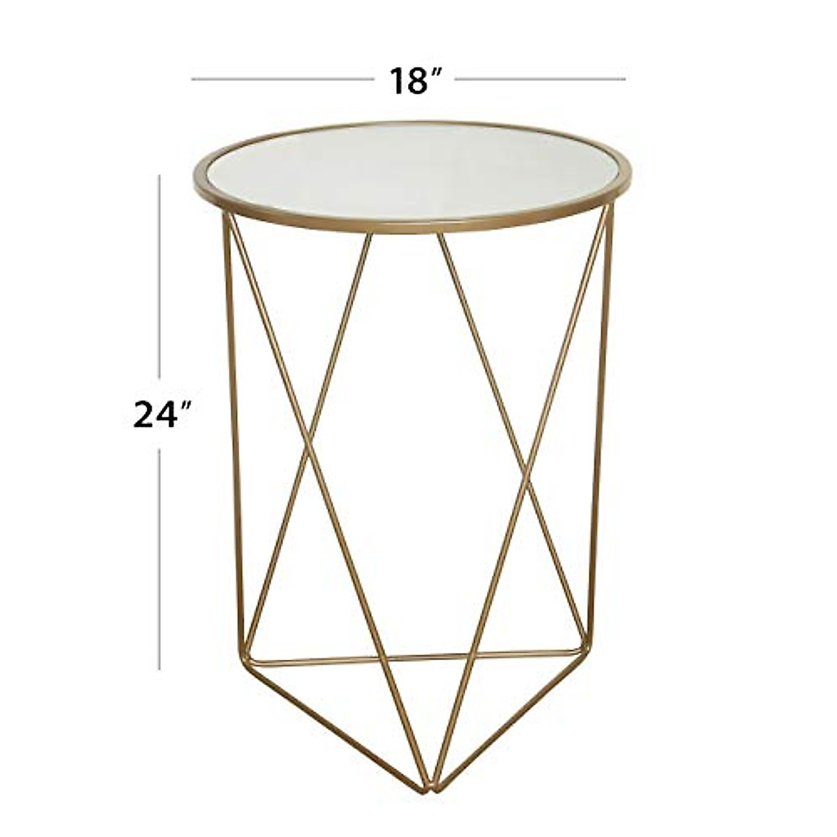 HomePop Metal Accent Table Triangle Base Round Mirror Top, Gold