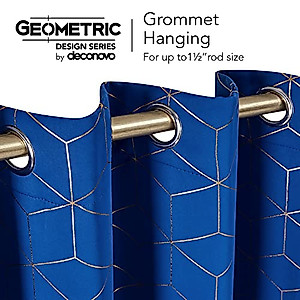 Deconovo Blackout Curtains Gold Diamond Foil Print Room Curtains 42W x 72L Inch, Thermal Insulated Noise Reducing Window Grommet Drapes Living Room Royal Blue 2 Panels