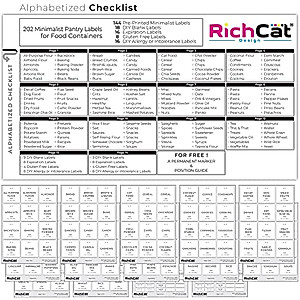 202 Kitchen Pantry Labels for Food Containers - Preprinted Stickers for Food Containers, Storage Bins, Jars and Canisters. Labels for Organizing Kitchen Pantry(with Permanent Pen and Position Guide)