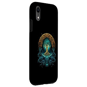 iPhone XR Odin Tree of Life Viking Valhalla Pagan Blue and Yellow Case