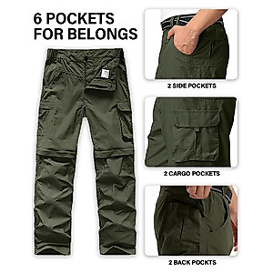 Hiking Pants for Men Convertible Zip Off Outdoor Quick Drying Lightweight Work Fishing Relaxed Fit Cargo Safari Pants#225 Army Green-29