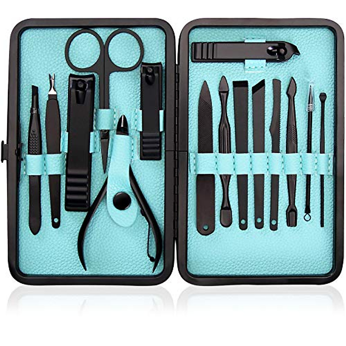 Utopia Care 15 Pieces Manicure Set - Stainless Steel Manicure Nail Clippers Pedicure Kit - Professional Grooming Kits, Nail Care Tools with Luxurious Travel Case (Black)