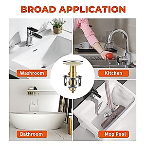 Only For 1.38 Inches Wash Basin Bounce Drain Filter , 2PCS Stainless Steel Kitchen Bathroom Plug Pop up Sink Drain Stopper Drain Strainer with Basket