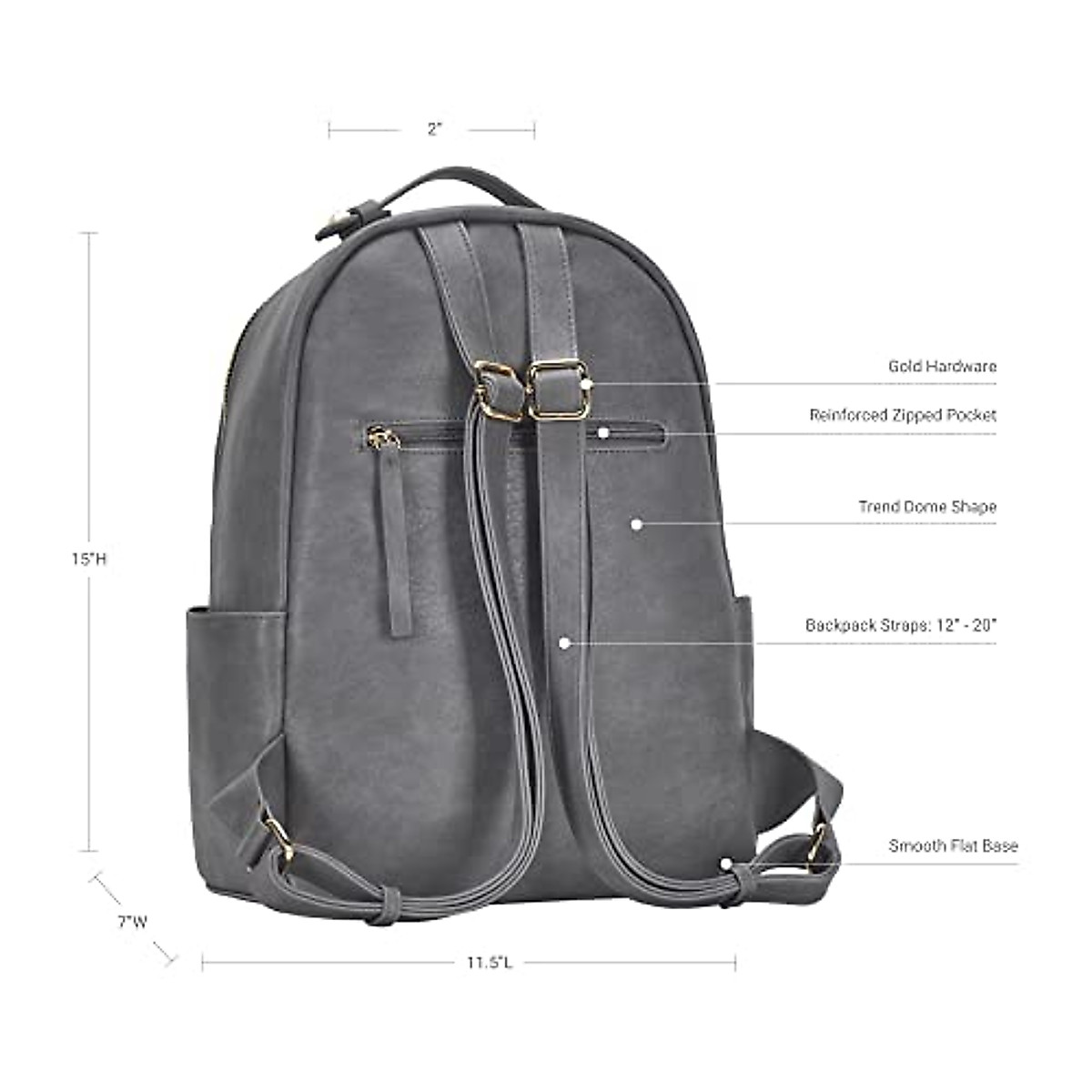Madison West Kylee Backpack Purse for Women, Casual Daypack Handbag, Soft Vegan Leather - Charcoal