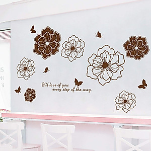 Amoda Brown Wall Stickers Hollow Out Flowers Wall Paper Removable DIY Art Decor Wall Sticker Murals for Kids Girls Bedroom,Living Room TV Background