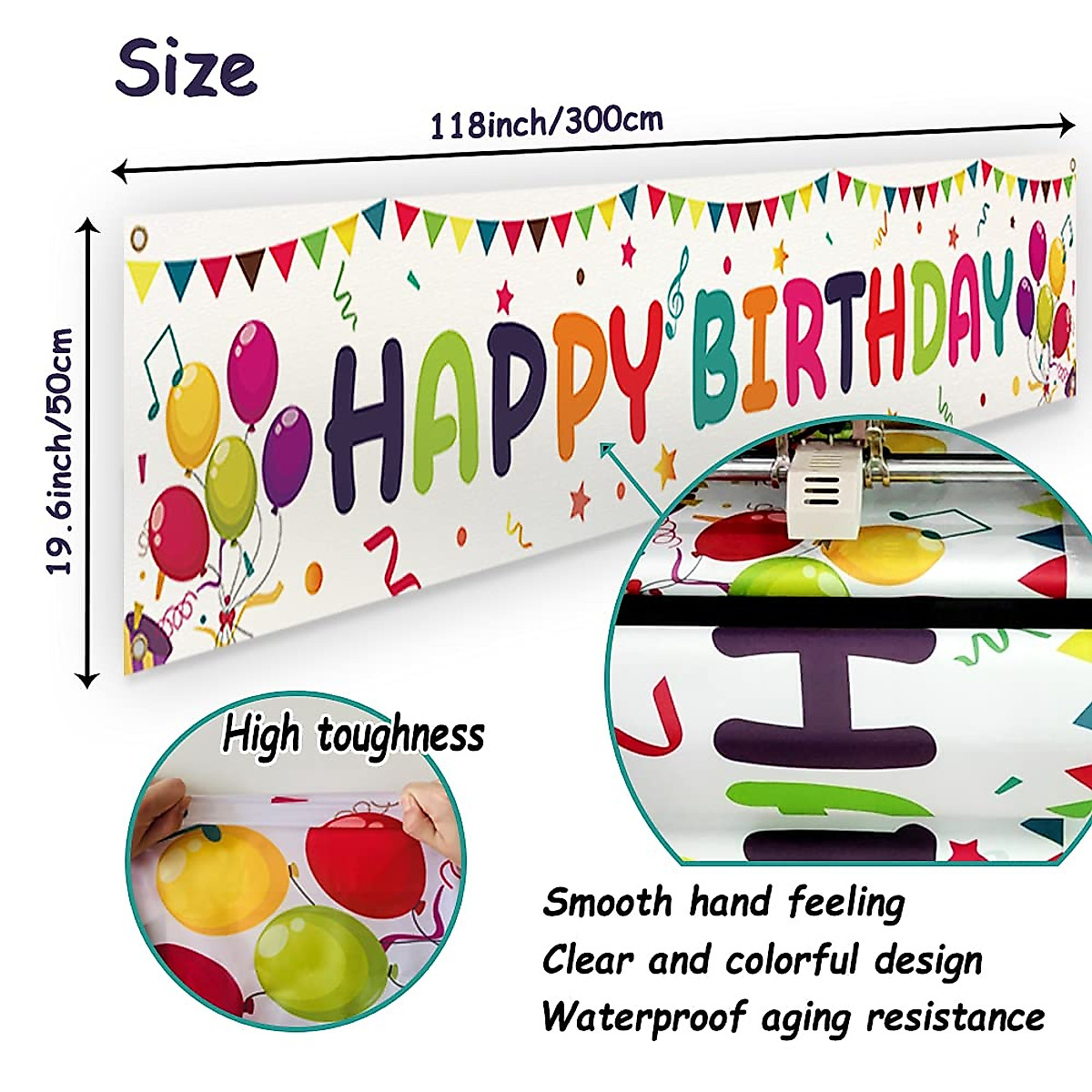 Large Colorful Happy Birthday Yard Banner Sign 118x19.7 inch with Brass Grommets and Hanging Rope Birthday Party Outdoor & Indoor Party Decoration Banner