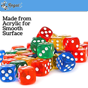Regal Games 6-Sided Translucent 16mm Dice Set - Playing Colored Set of Dice - Square Dice for Classroom or Family Game Night - 50 Dice