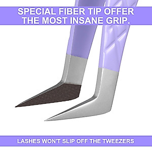 Fiber Tip Lash Tweezers For Eyelash Extension Tweezers Professional Artist Tech Work Kit Tools,Best Volume Eyelash Lashes Extensions Purple Tweezers Precision Supplies(Boot)