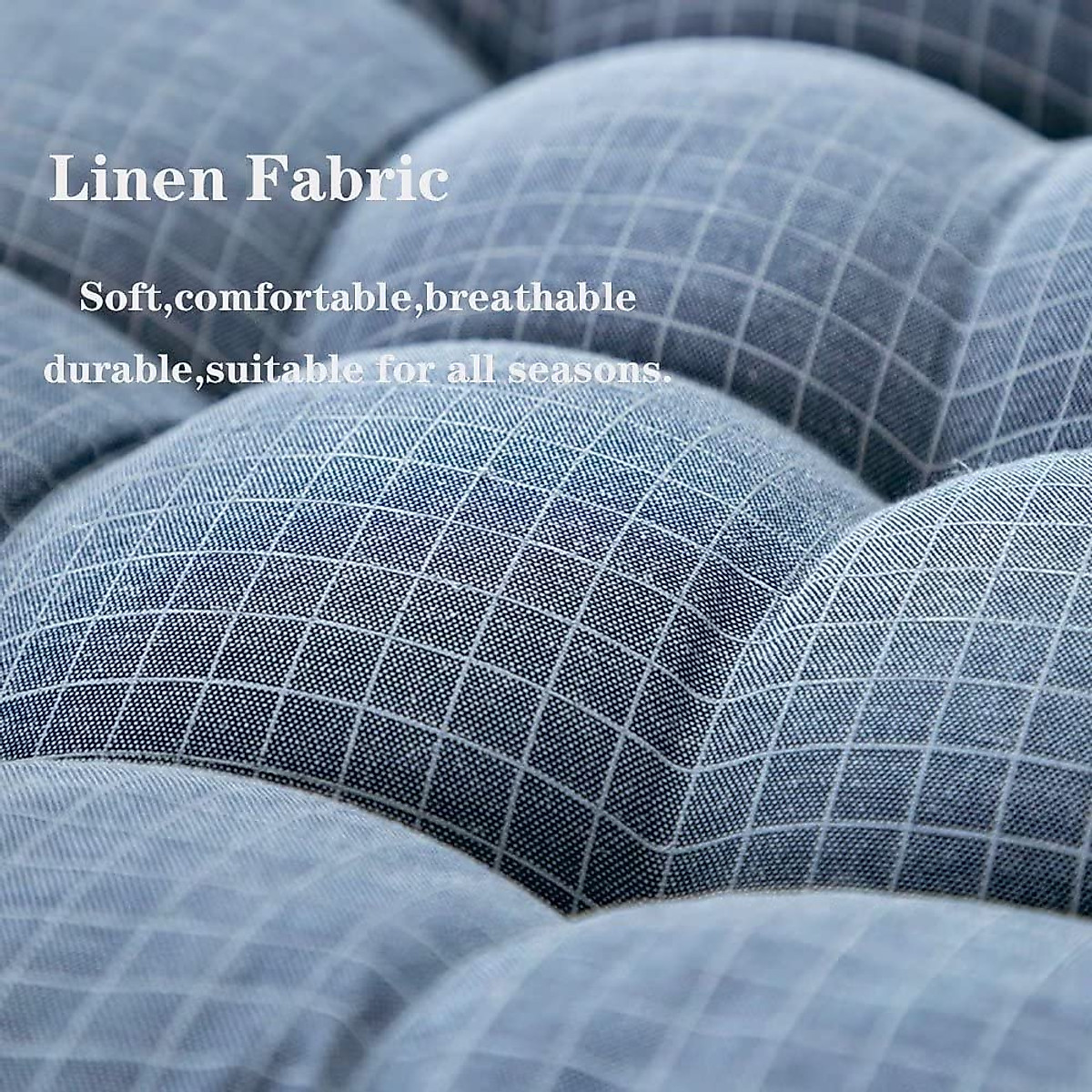 Aomkmi Plaid Floor Pillow Chair Pads with Ties Square Office Cushions Non-Slip Tatami Seats for Office Dining Kitchen Set of 4