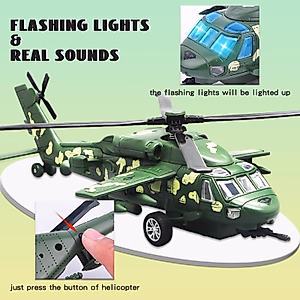OTONOPI Military Helicopter Toy with Lights and Sounds, Die Cast Metal Airplane Pull Back Army Plane Toys for Kids Children Boys Girl