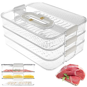 Tzdxfgl Deli Meat Container for Fridge, 3 Layer Bacon Meat Container for Refrigerator with Date Recording Function, Food Grade Food Organizing Box, Removable Bacon Keeper Fridge for Home
