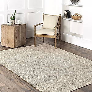 GRUHUM Jute Blend Cotton Area Rug 6'x9'ft Rectangle Hand Woven Natural Farmhouse Rug for Living Room, Bedroom Kitchen - Rustic Vintage Bohemian Eco-Friendly Home Décor 6x9 Natural