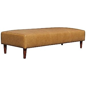 Amazon Brand – Rivet Ava Mid-Century Modern Leather Ottoman Bench, 63.4"W x 15.7"H, Caramel