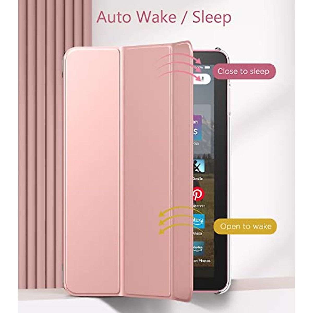 MoKo Case Fits All-New Amazon Kindle Fire HD 8 & 8 Plus Tablet(12th Generation/10th Generation, 2022/2020 Release) 8",Trifold Stand Cover with Translucent Backshell with Auto Wake/Sleep,Rose Gold