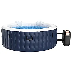 Goplus Inflatable Hot Tub Spa, 71inch x 27inch 4 Person Portable Hot Tub W/ 108 Massage Bubble Air Jets, Filter Cartridge, Pump, Tub Cover, Ground Sheet, Indoor & Outdoor Heated Tub (Blue)