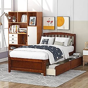 Harper & Bright Designs Twin Bed Frame, Wood Platform Bed with Storage Drawers and Headboard (Walnut)